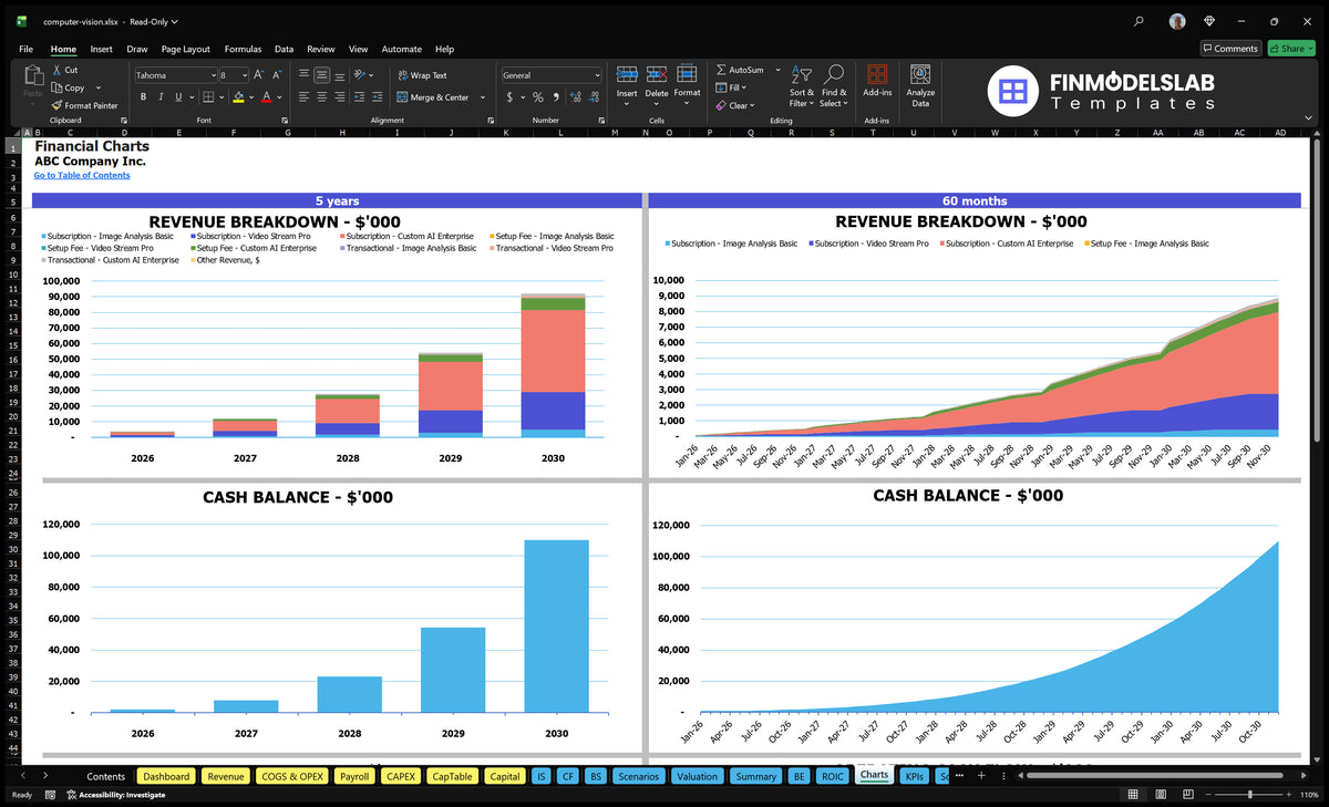 Computer Vision Excel Financial Model for Startups