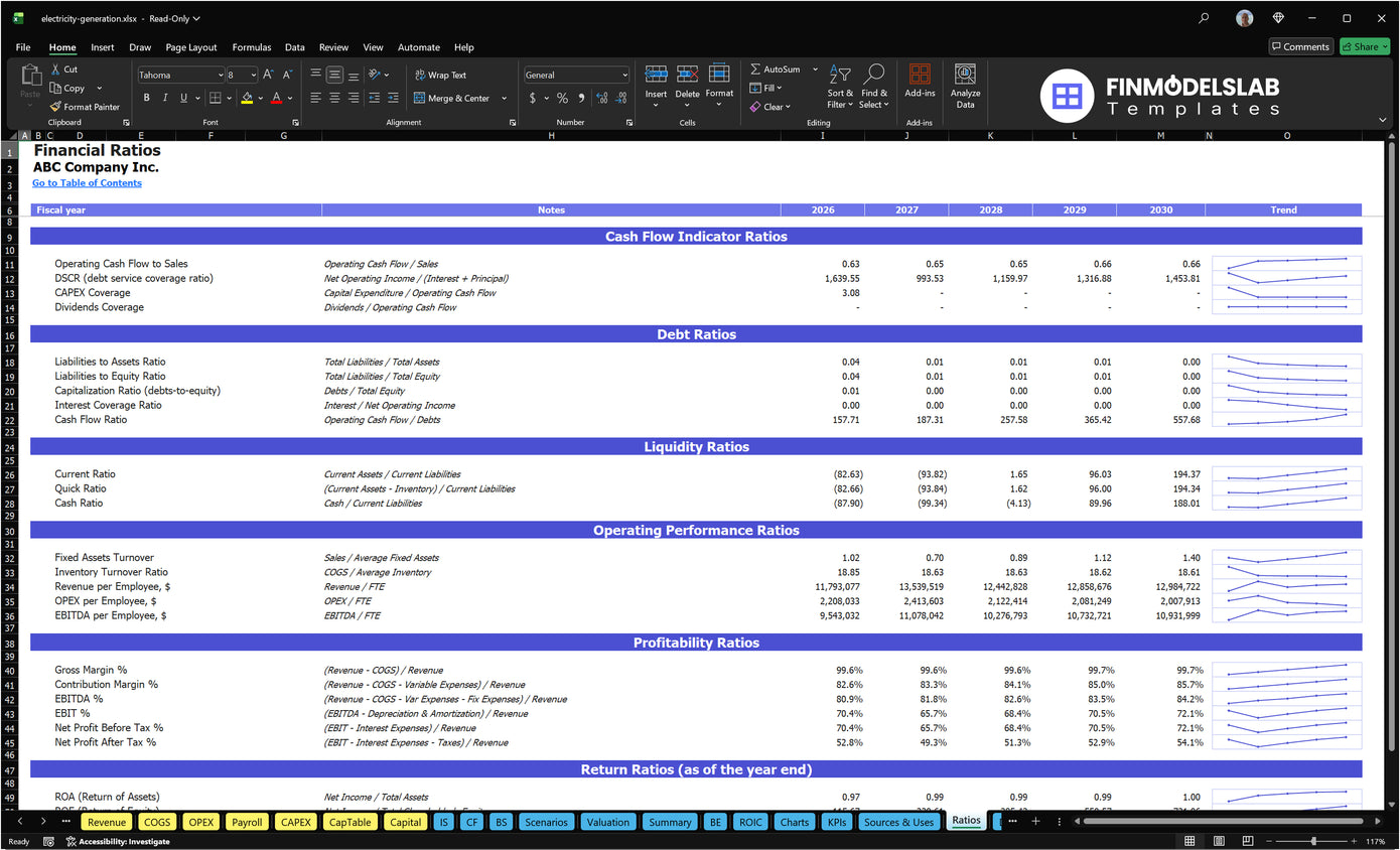 Electricity Generation Model: IRR 0.04%, ROE 731%, 5 Years