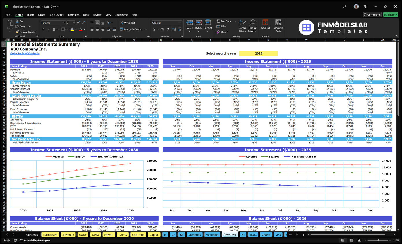 Electricity Generation Model: IRR 0.04%, ROE 731%, 5 Years