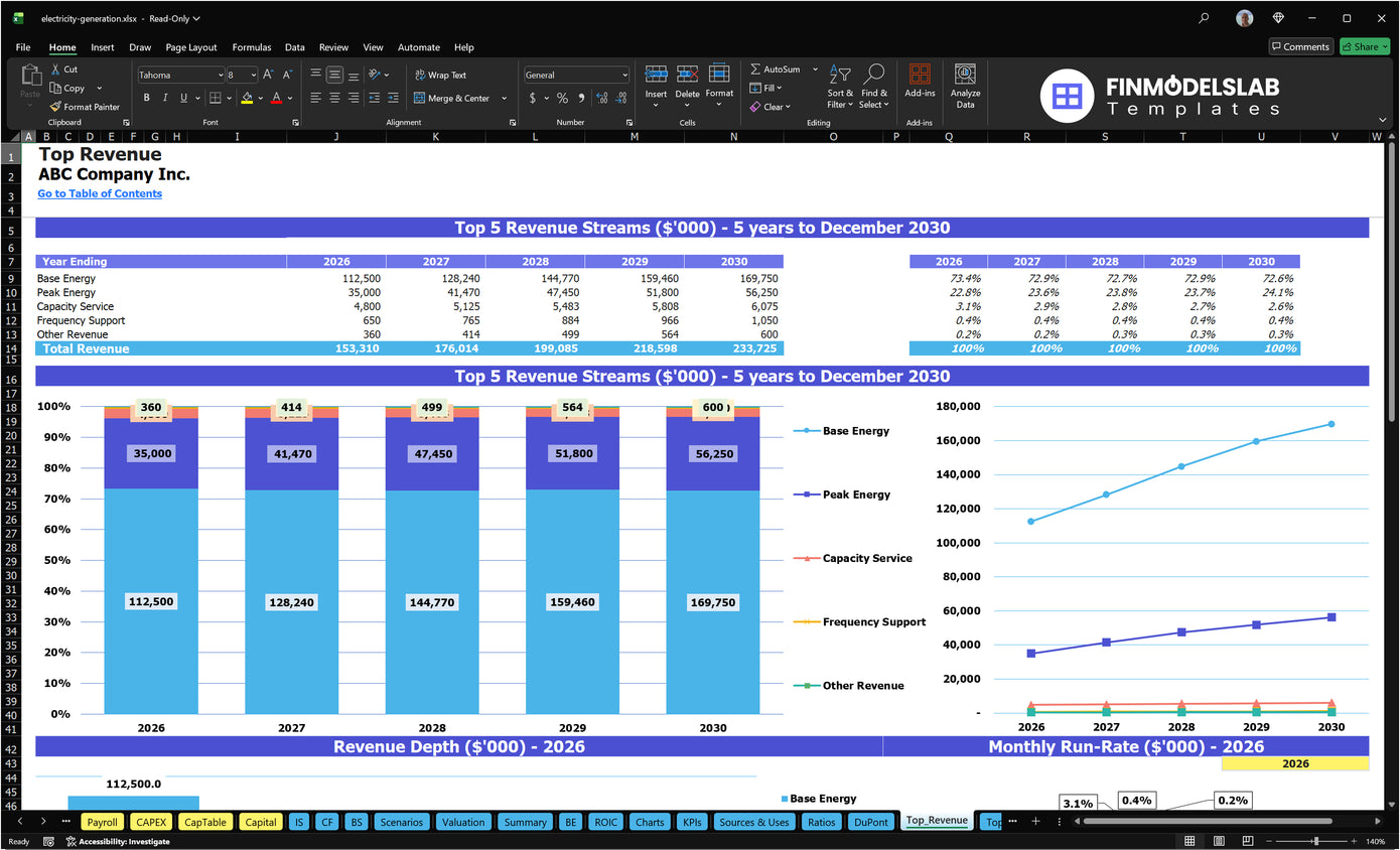 Electricity Generation Model: IRR 0.04%, ROE 731%, 5 Years