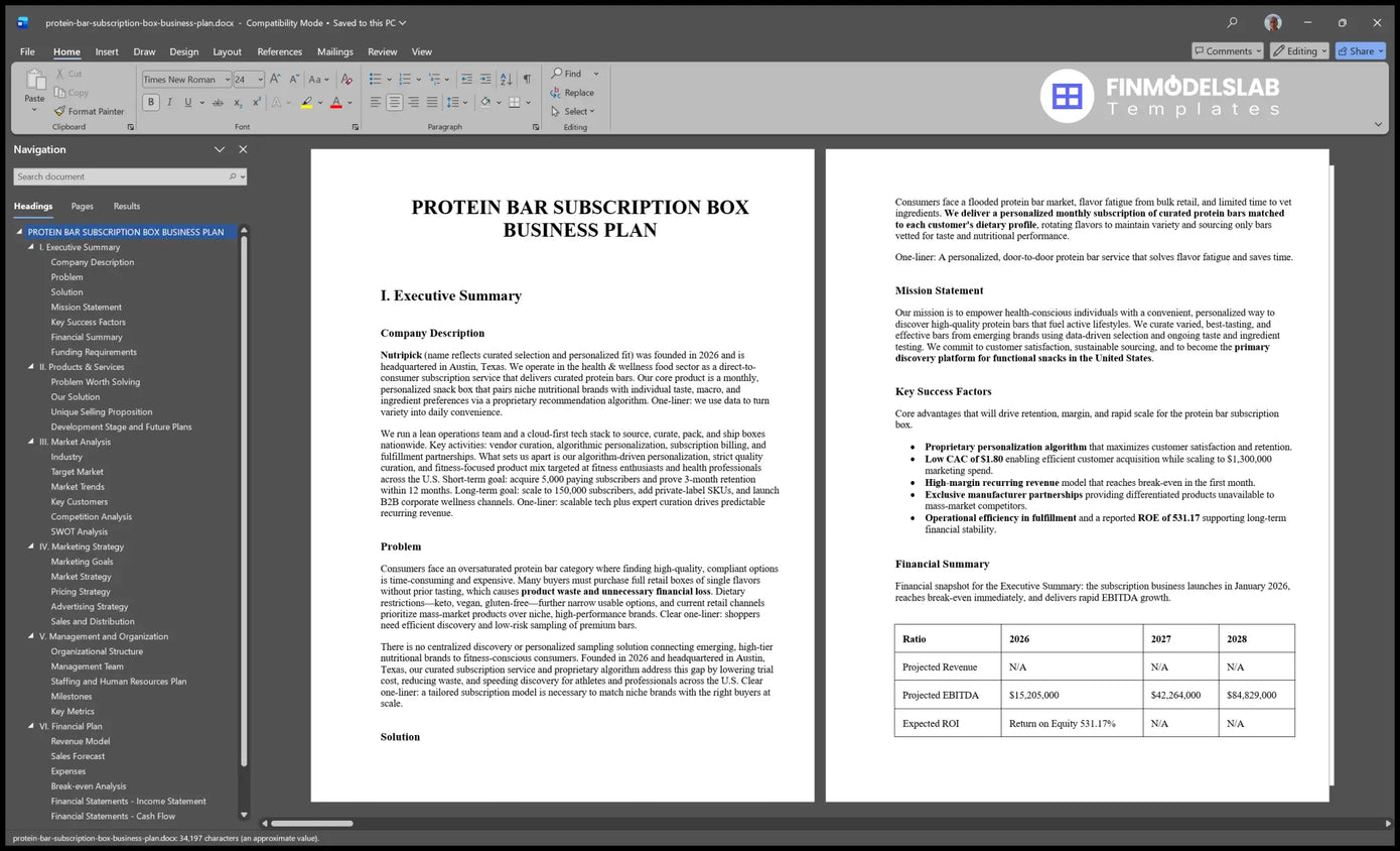 Protein Bar Subscription Box Plan Template - 5-Year Forecasts